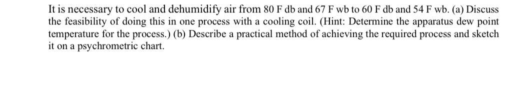 Solved It is necessary to cool and dehumidify air from 80Fdb | Chegg.com