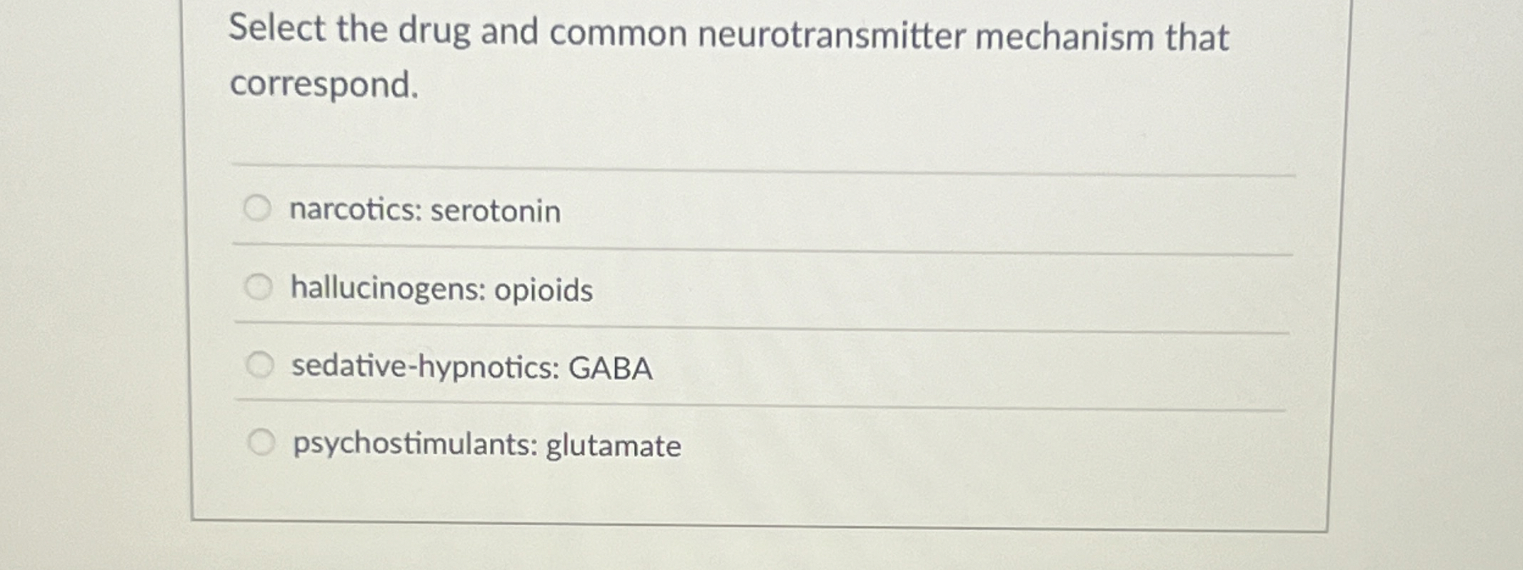 Solved Select the drug and common neurotransmitter mechanism | Chegg.com