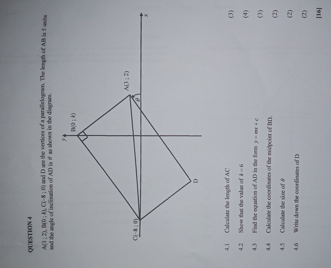 Solved QUESTION 4A(3;2),B(0;k),C(-8;0) ﻿and D ﻿are the | Chegg.com