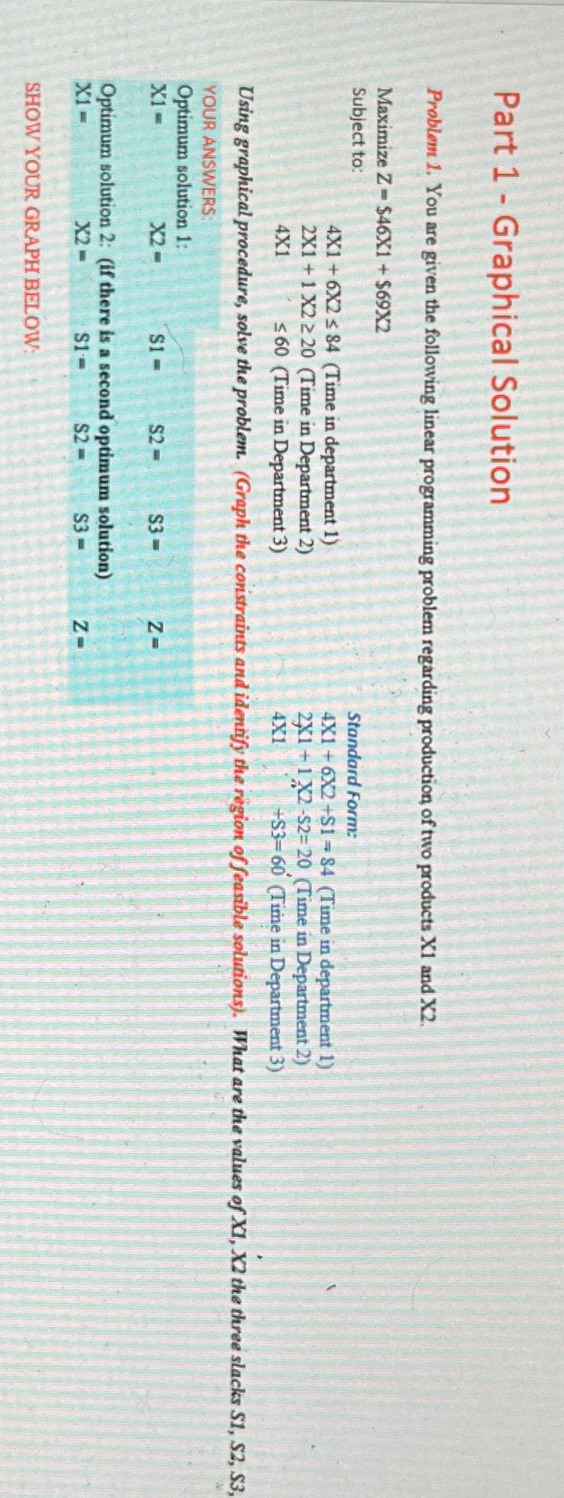 Solved Part 1 - ﻿Graphical SolutionProblem 1. ﻿You are given | Chegg.com
