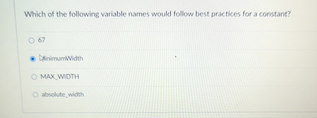 Solved Which of the following variable names would follow | Chegg.com