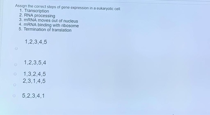Solved Assign the correct steps of gene expression in a | Chegg.com