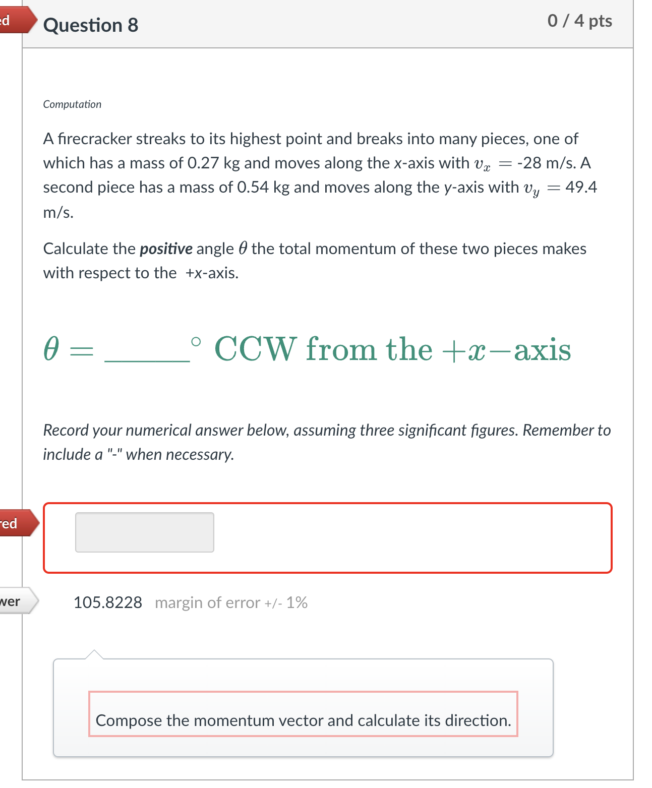 Solved Question 8ComputationA firecracker streaks to its | Chegg.com