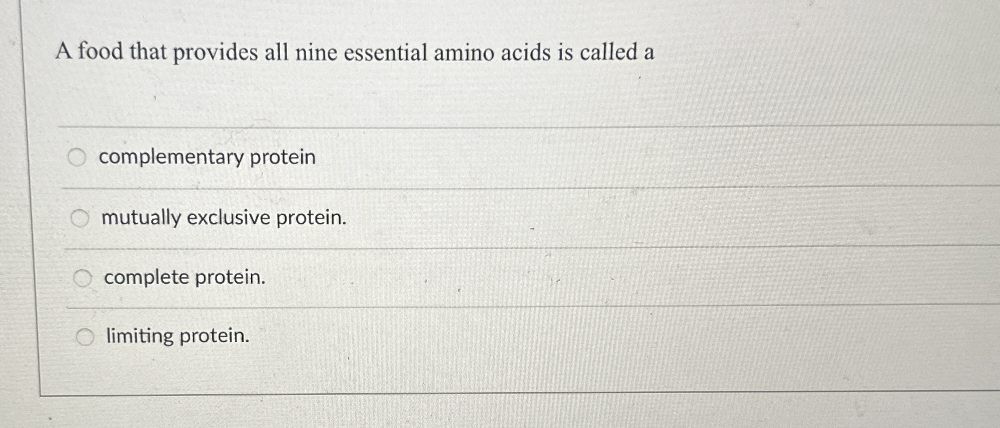 Solved A food that provides all nine essential amino acids | Chegg.com