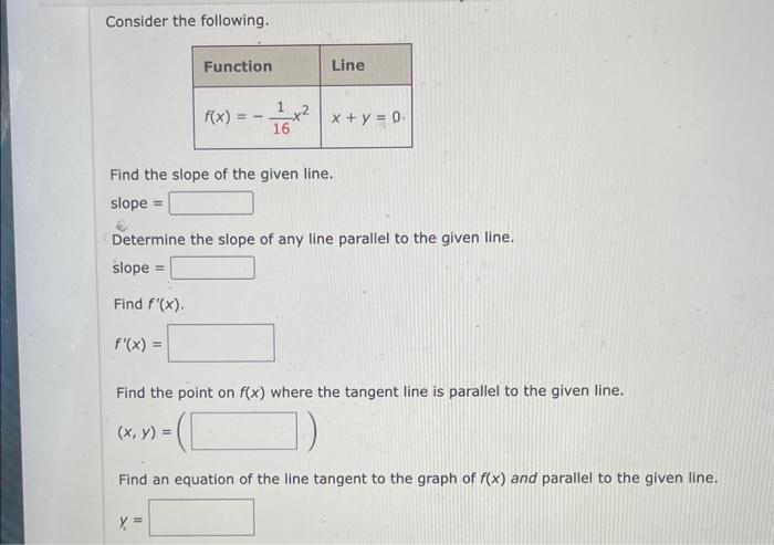 Solved Consider the following. Find the slope of the given | Chegg.com