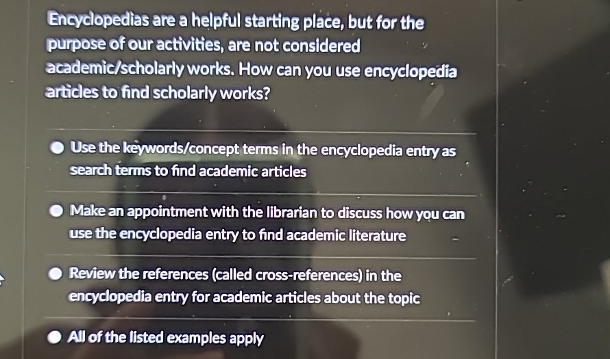 Solved Encyclopedias are a helpful starting place, but for | Chegg.com
