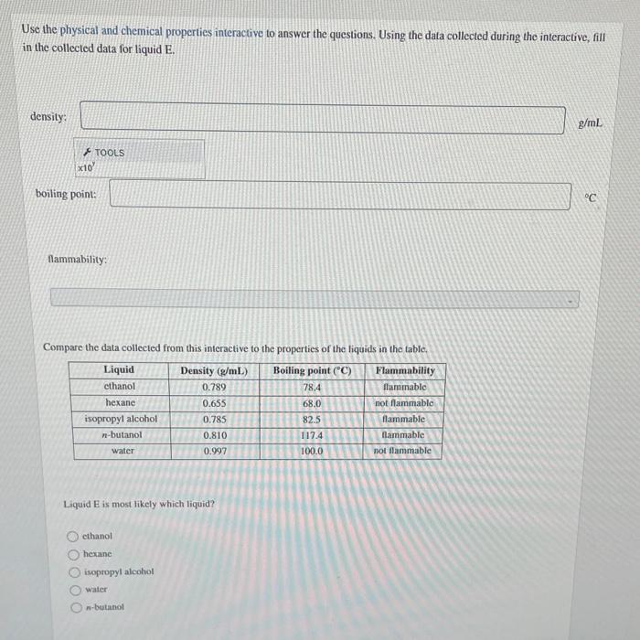 Solved Use the physical and chemical properties interactive | Chegg.com