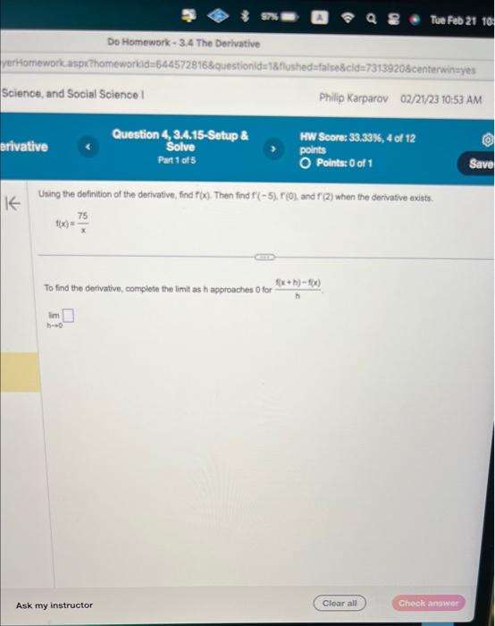 Solved Using The Definition Of The Derivative Find F X