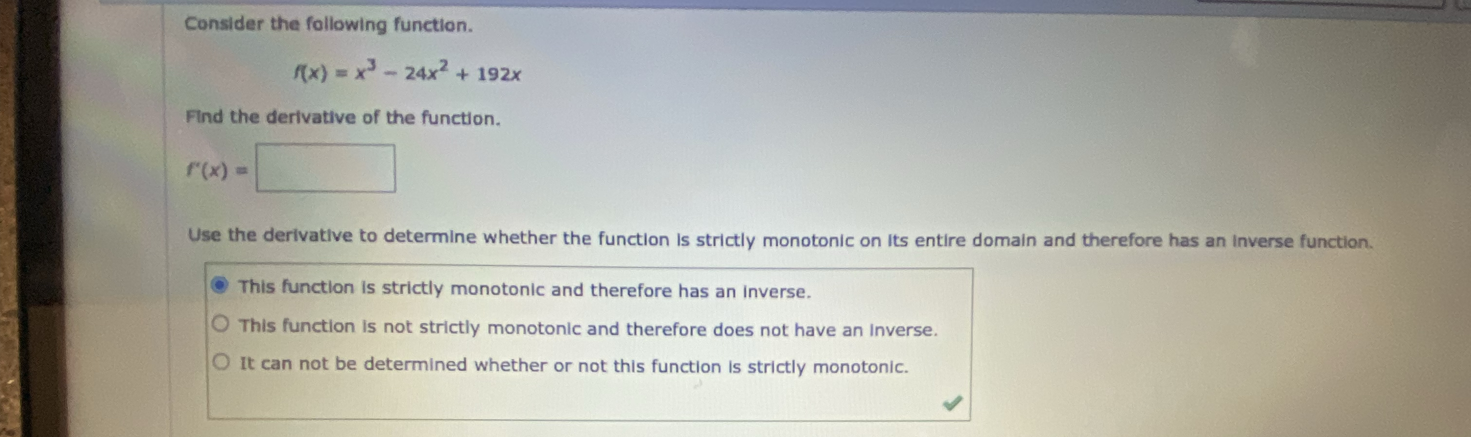Solved Consider the following function.f(x)=x3-24x2+192xFind | Chegg.com