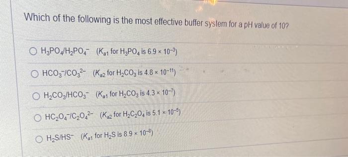 Solved Which of the following is the most effective buffer | Chegg.com