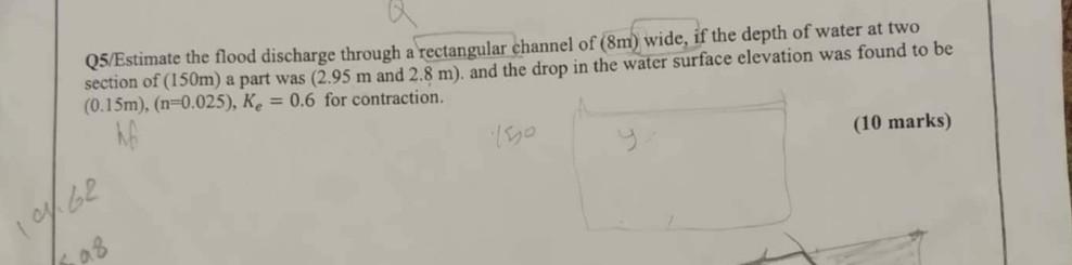 Solved Q5/Estimate the flood discharge through a rectangular | Chegg.com