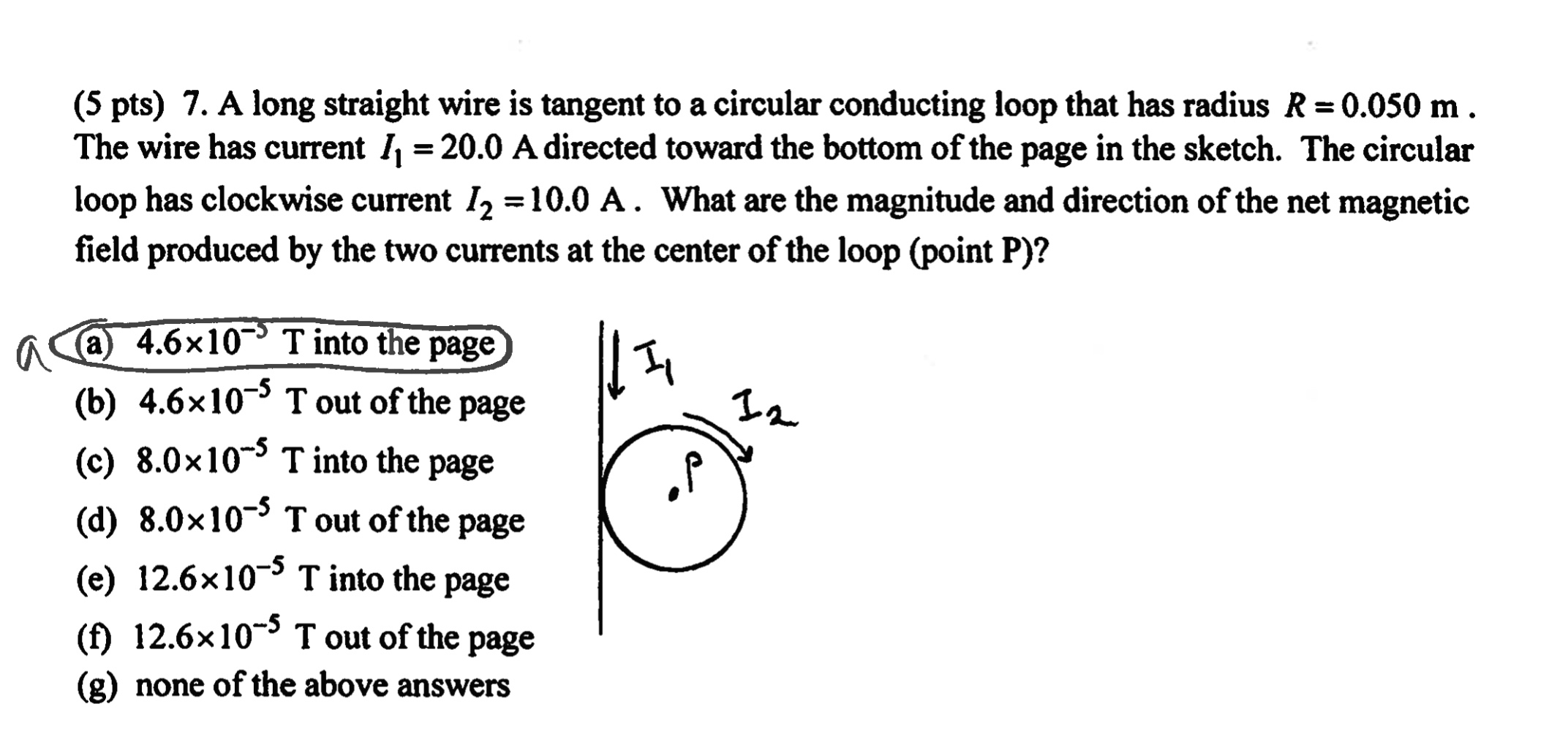 Solved (5 ﻿pts) 7. ﻿A long straight wire is tangent to a | Chegg.com