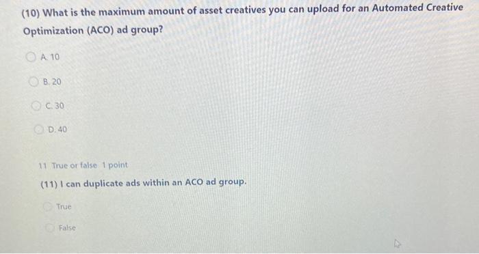 (10) What is the maximum amount of asset creatives | Chegg.com