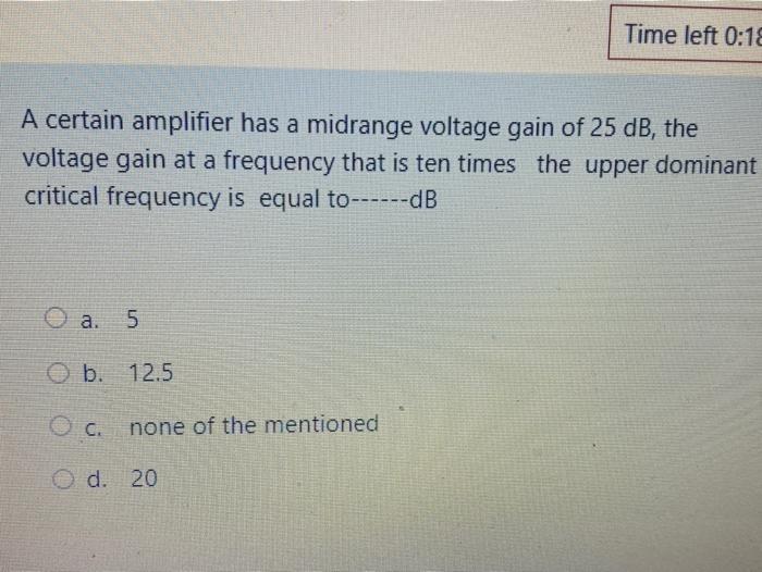 Solved Time left 0:1 A certain amplifier has a midrange | Chegg.com