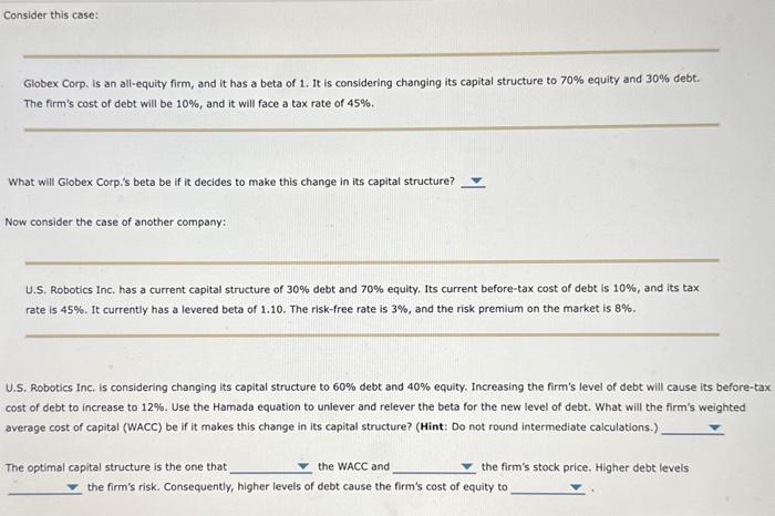 Solved Understanding the optimal capital structure Review | Chegg.com