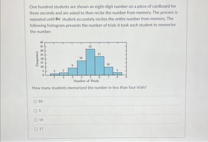 Solved One hundred students are shown an eight-digit number | Chegg.com