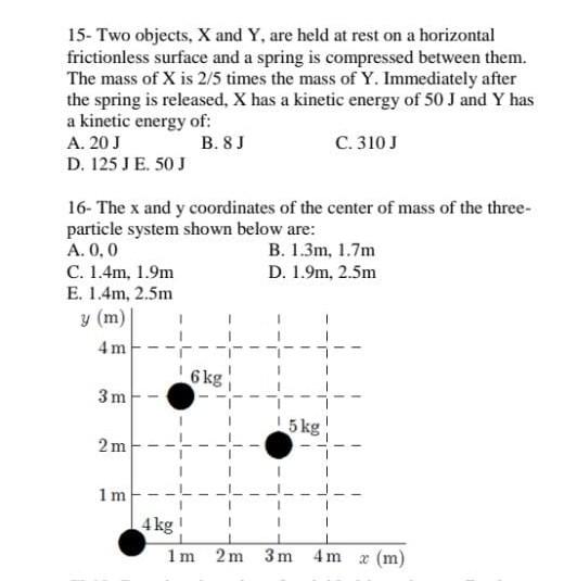 Solved 15- Two objects, X and Y, are held at rest on a | Chegg.com