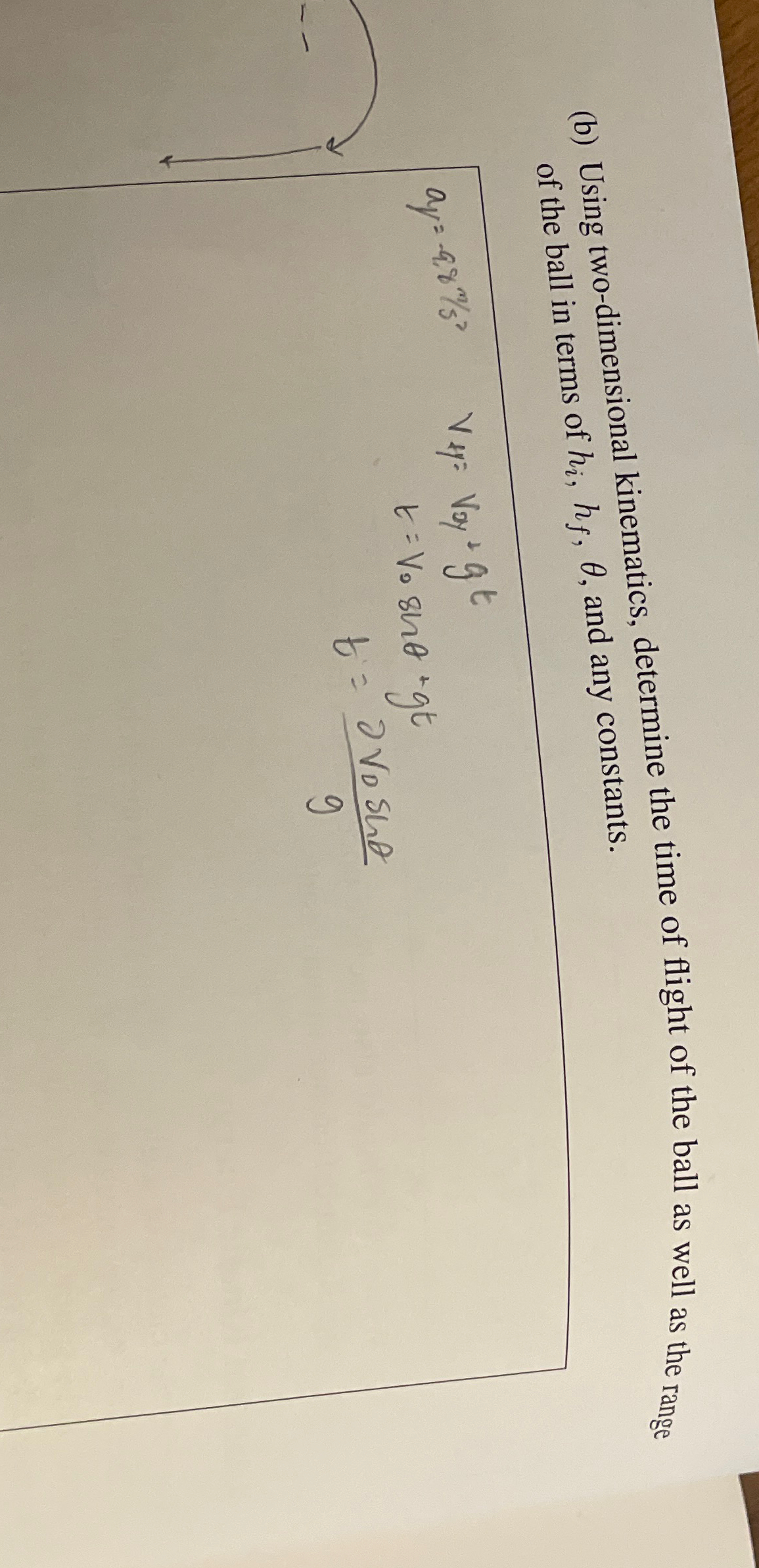 Solved (b) ﻿Using two-dimensional kinematics, determine the | Chegg.com