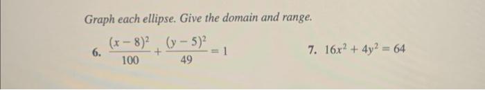 Solved Graph each ellipse. Give the domain and range. 6. | Chegg.com