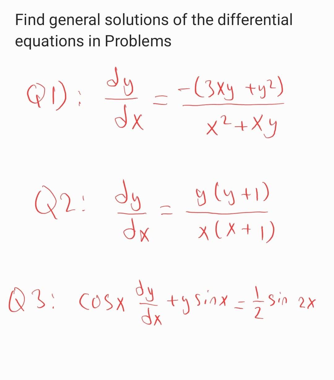 Solved Find general solutions of the differential equations | Chegg.com