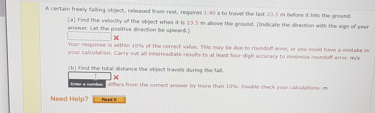 Solved A certain freely falling object, released from rest, | Chegg.com