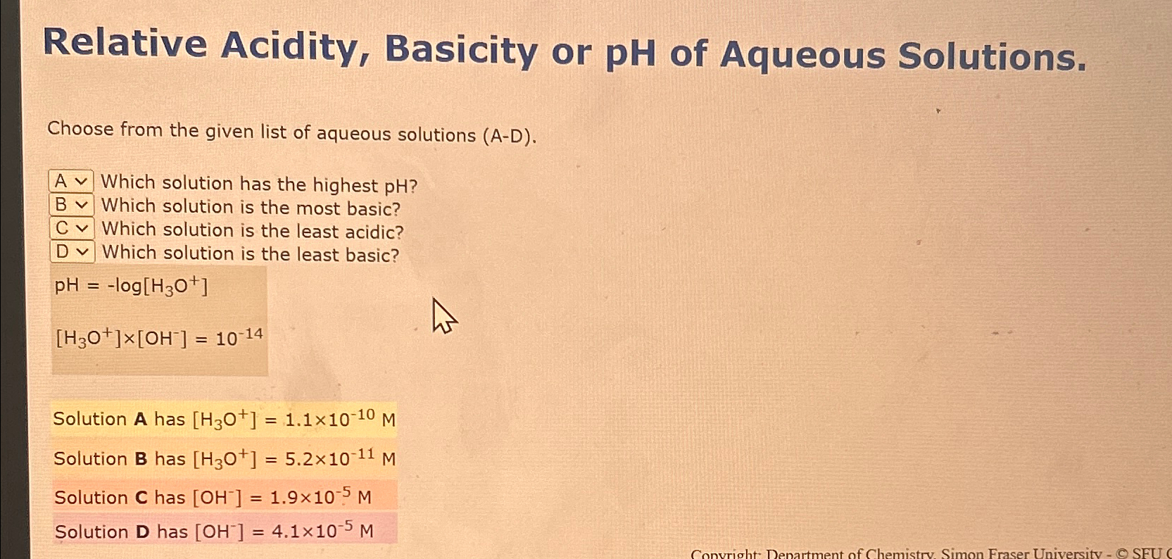 Solved Relative Acidity, Basicity or pH of Aqueous | Chegg.com