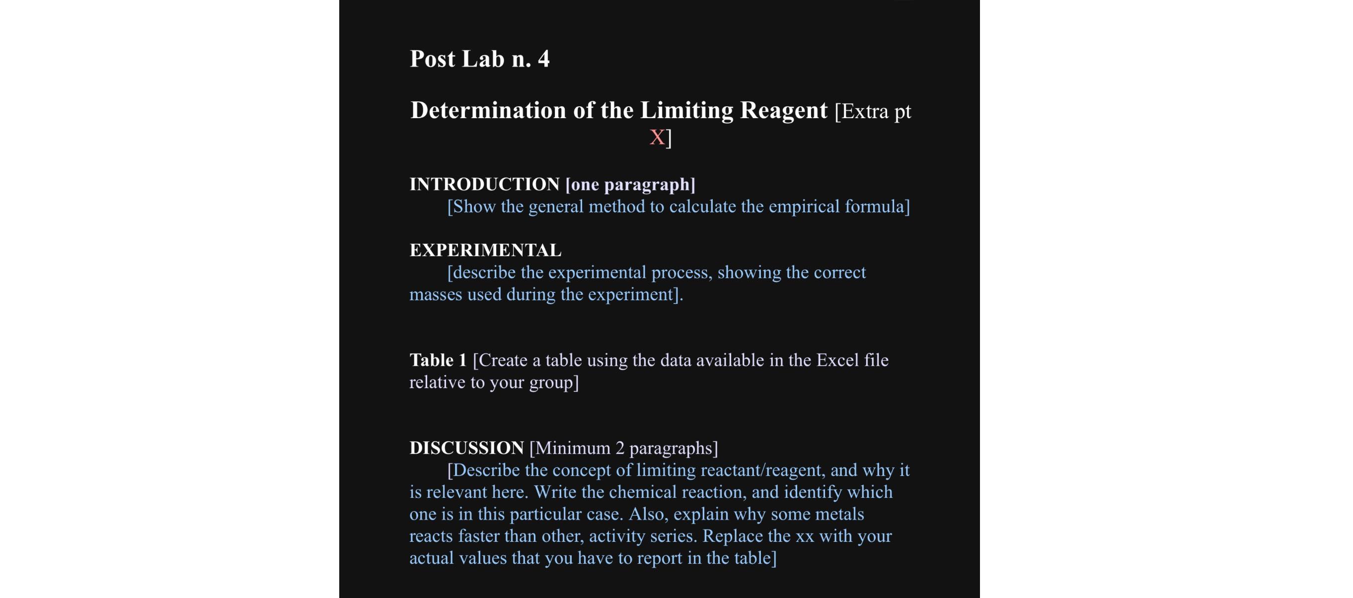 Solved Post Lab n. 4Determination of the Limiting Reagent | Chegg.com