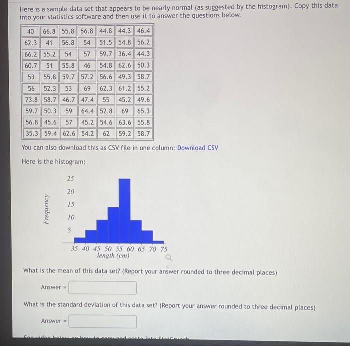 Solved Here is a sample data set that appears to be nearly | Chegg.com