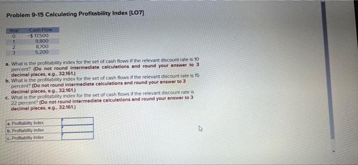 Solved Problem 9-15 Calculating Profitability Index [LO7] a. | Chegg.com