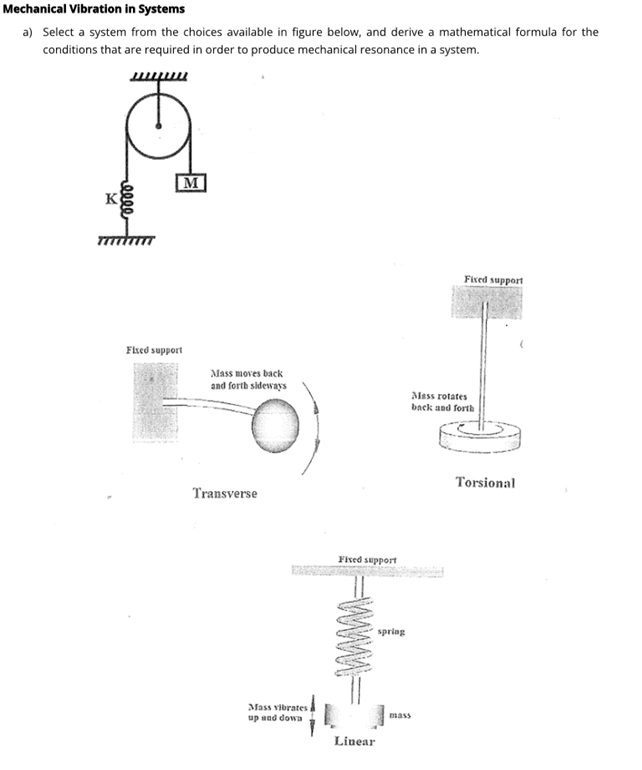 Solved Mechanical Vibration in Systemsa) ﻿Select a system | Chegg.com