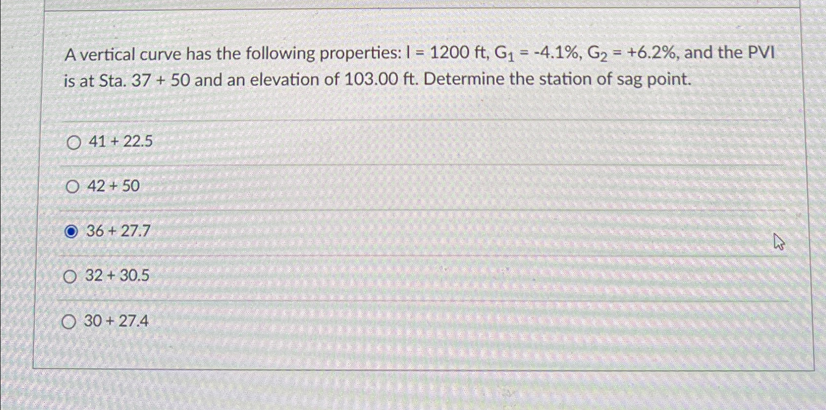Solved A vertical curve has the following properties: | Chegg.com