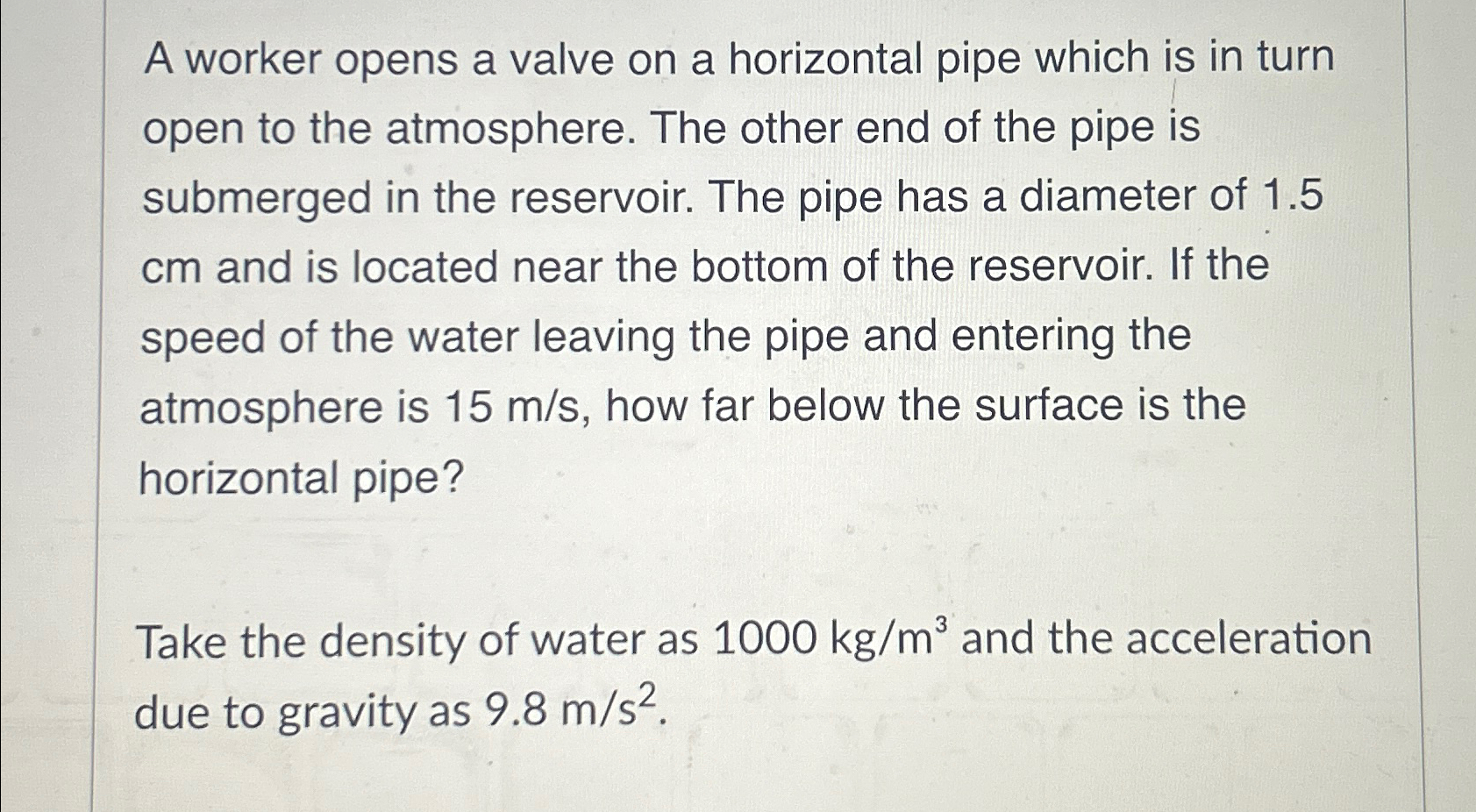 Solved A worker opens a valve on a horizontal pipe which is | Chegg.com