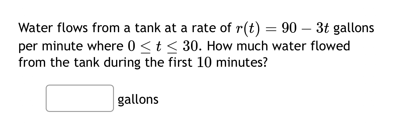 Solved Water flows from a tank at a rate of r(t)=90-3t | Chegg.com