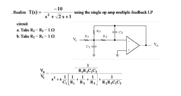 Solved using the single op amp multiple feedback L.P circuit | Chegg.com