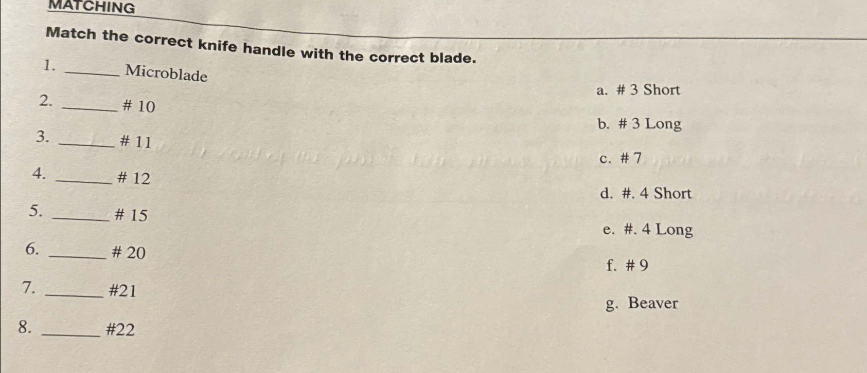 Solved MATCHINGMatch the correct knife handle with the | Chegg.com