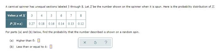 Solved 7 A carnival spinner has unequal sections labeled 3 | Chegg.com