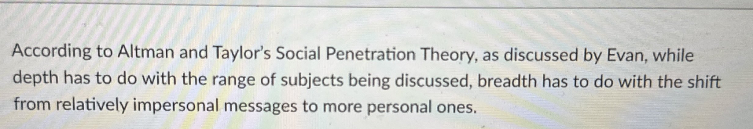 Solved According to Altman and Taylor's Social Penetration | Chegg.com