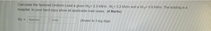 Solved Calculate the factored Uniform Load a given Wo=2.3 | Chegg.com