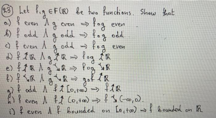 Solved even even c) f even odd - fog even () 23 Let fig E | Chegg.com