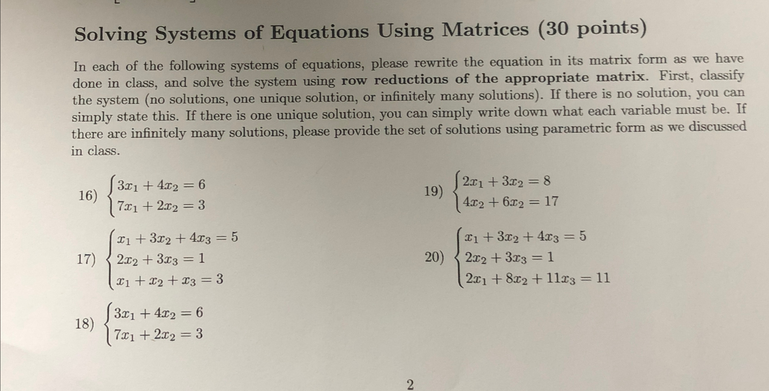 Solved Solving Systems of Equations Using Matrices (30 | Chegg.com