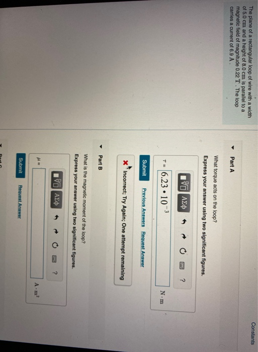 Solved Constants The plane of a rectangular loop of wire | Chegg.com