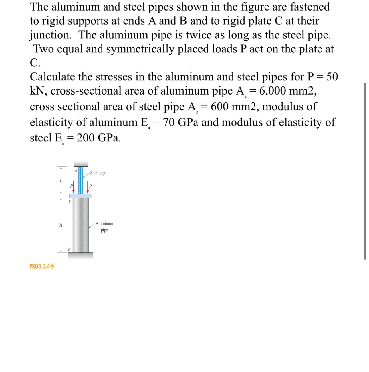 Solved The aluminum and steel pipes shown in the figure are | Chegg.com