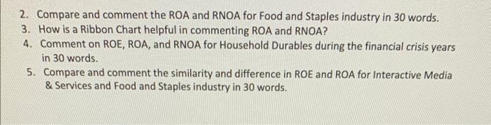 2. Compare and comment the ROA and RNOA for Food and | Chegg.com
