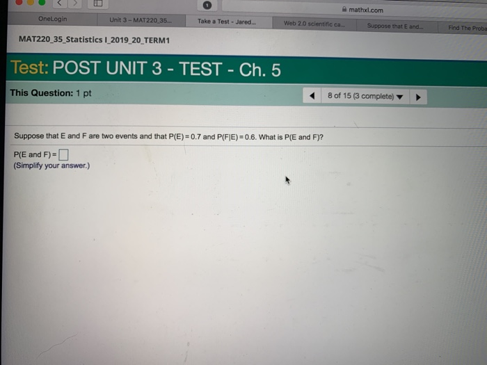 Solved a mathxl.com OneLogin Unit 3-MAT220 35... Take a Test | Chegg.com