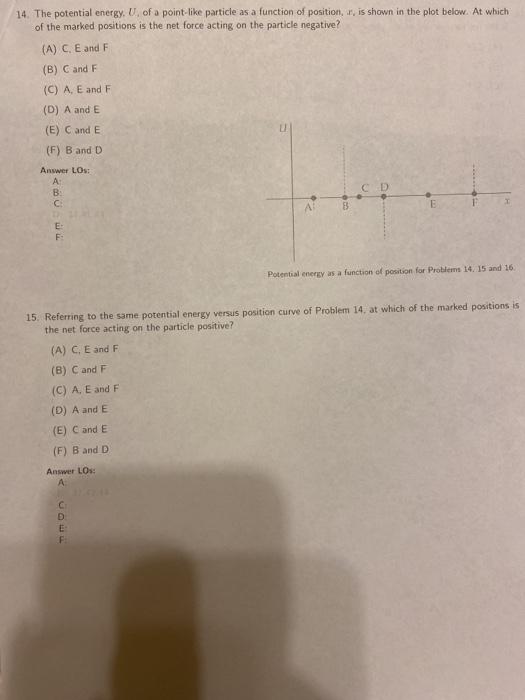 Solved 14. The potential energy, U. of a point like particle | Chegg.com