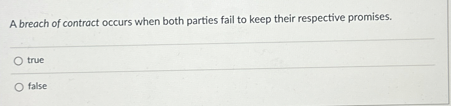 Solved A breach of contract occurs when both parties fail to | Chegg.com