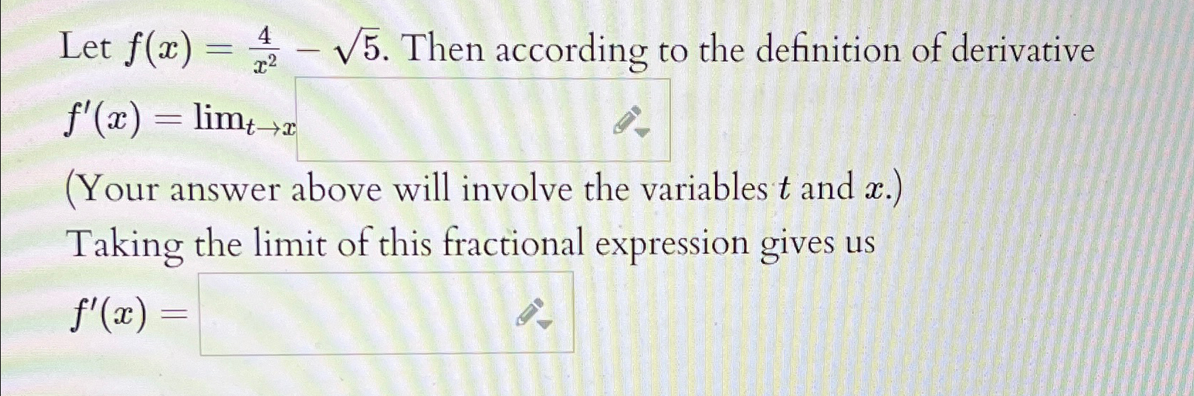 Solved Let f(x)=4x2-52. ﻿Then according to the definition of | Chegg.com
