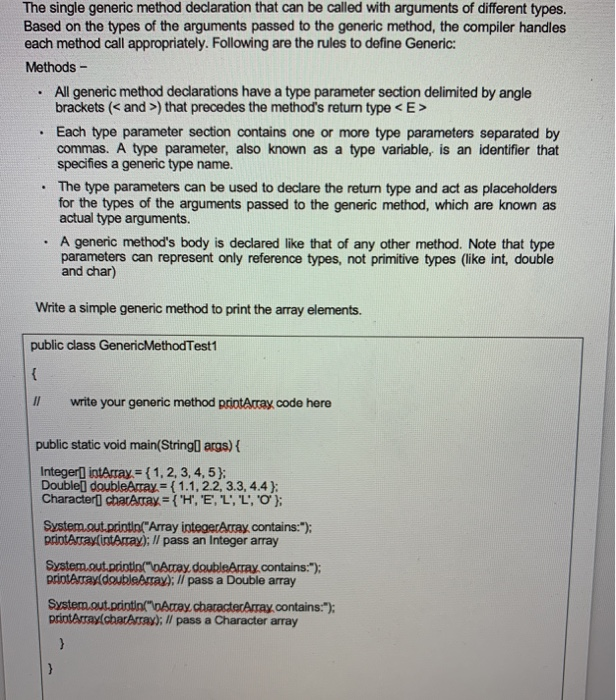 Solved . . The single generic method declaration that can be | Chegg.com