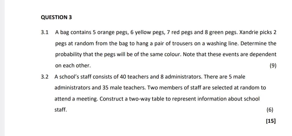Solved QUESTION 33.1 ﻿A bag contains 5 ﻿orange pegs, 6 | Chegg.com