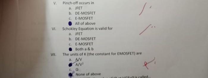 Solved V. Pinch-off occurs in a. IFET b. DE-MOSFET c. | Chegg.com